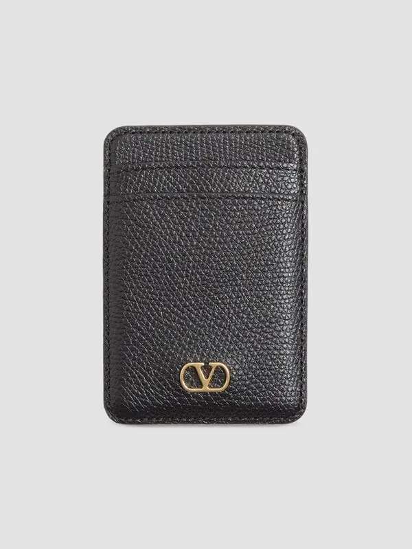 Valentino Garavani Magnetic Cardholder In Grainy Calfskin - Black