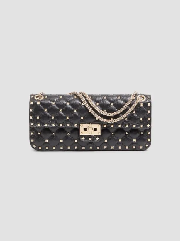 Valentino Garavani Rock Stud Spike Medium Shoulder Bag In Kidskin - Black