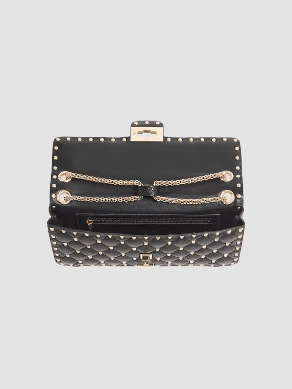 Valentino Garavani Rock Stud Spike Medium Shoulder Bag In Kidskin - Black