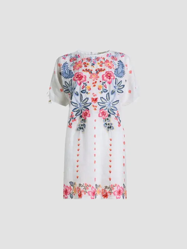 Johnny Was Floral-embroidered Shift Minidress