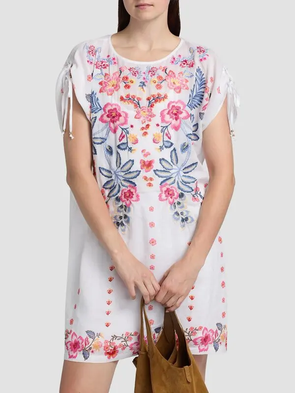 Johnny Was Floral-embroidered Shift Minidress