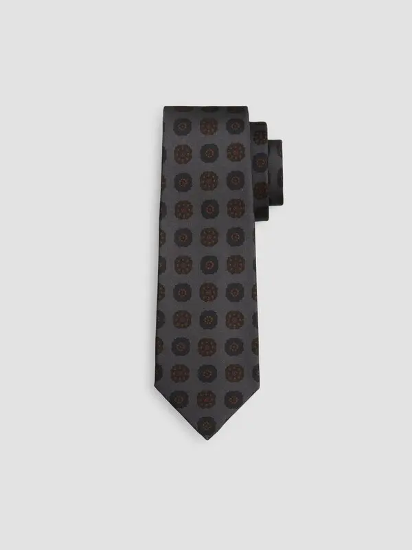Kiton Geometric Medallion Silk Tie - Grey