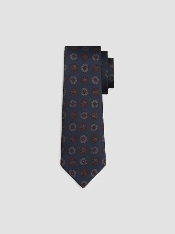 Kiton Geometric Medallion Silk Tie - Navy