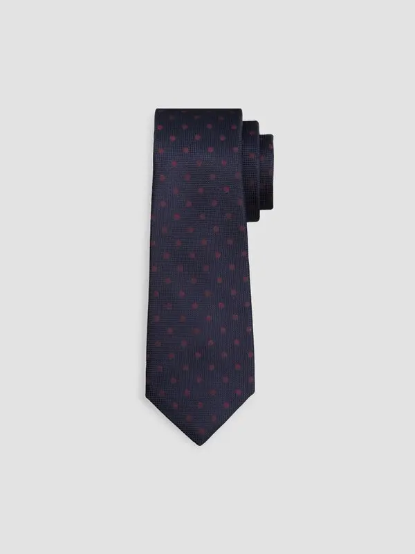 Kiton Polka Dot Woven Silk Tie - Navy
