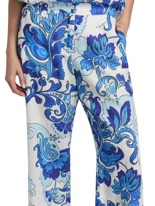 Johnny Was Botanical Linen Crop Wide-leg Pants