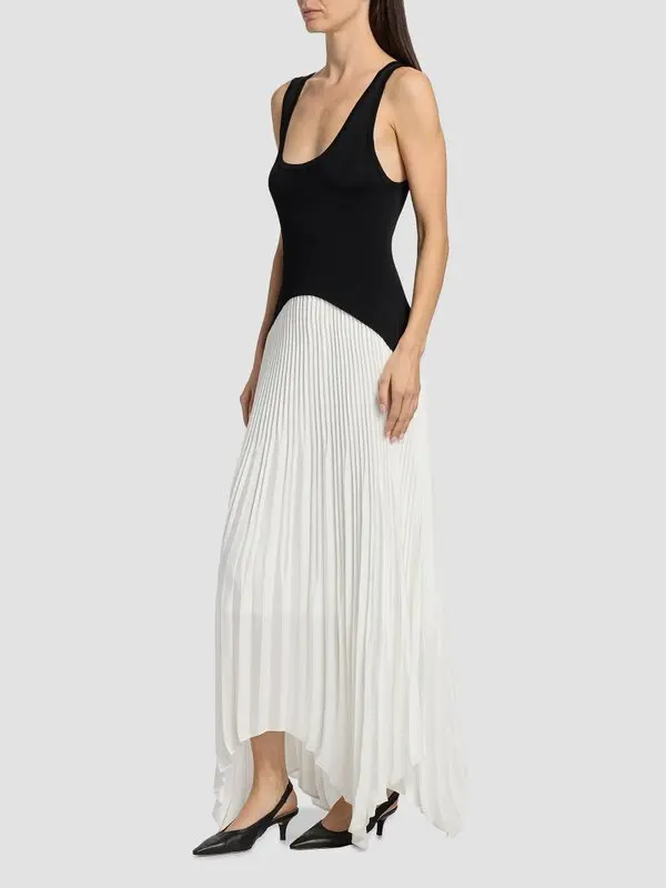 Ramy Brook Davinia Mixed-media Pleated-skirt Maxi Dress