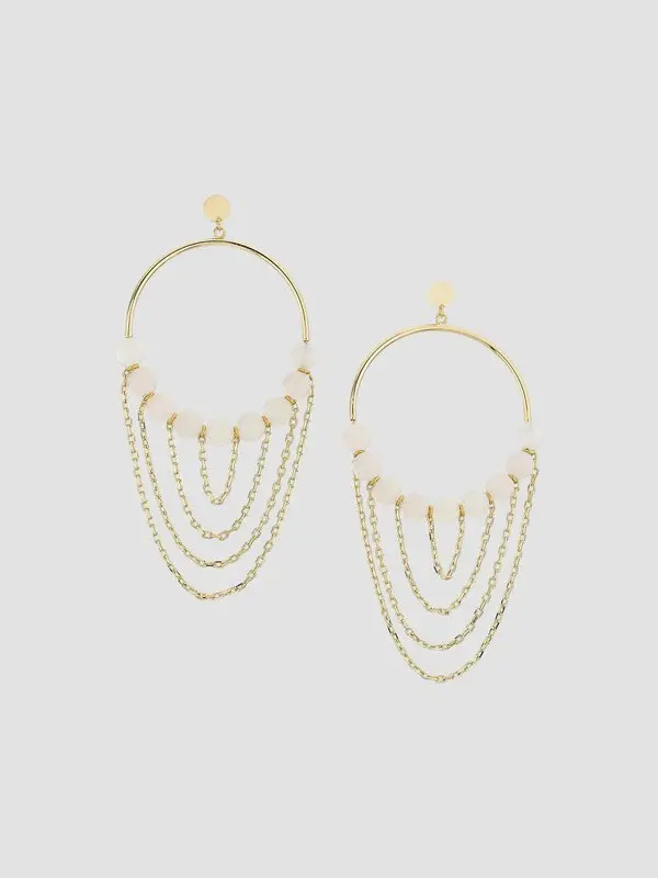 Ramy Brook Silvia Goldtone & Rose Quartz Beaded Hoop Earrings
