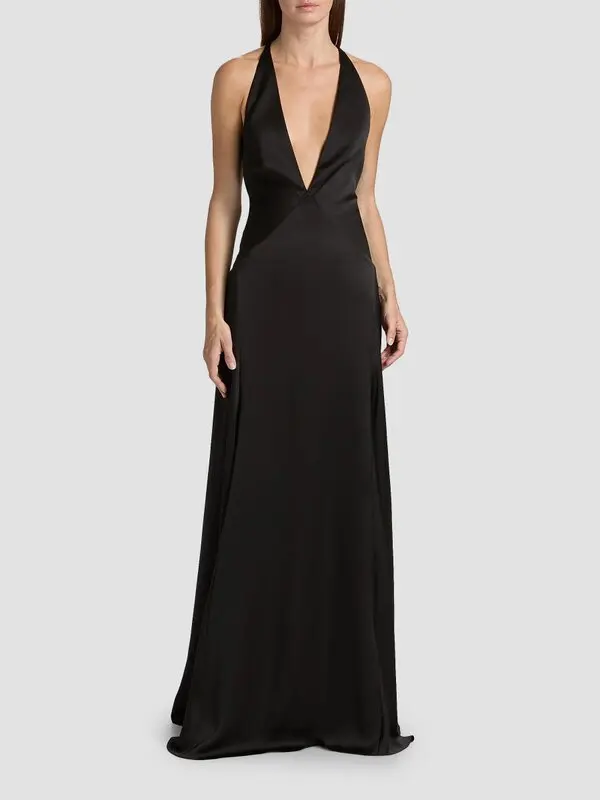 Ramy Brook Belle Plunging V-neck Satin Gown