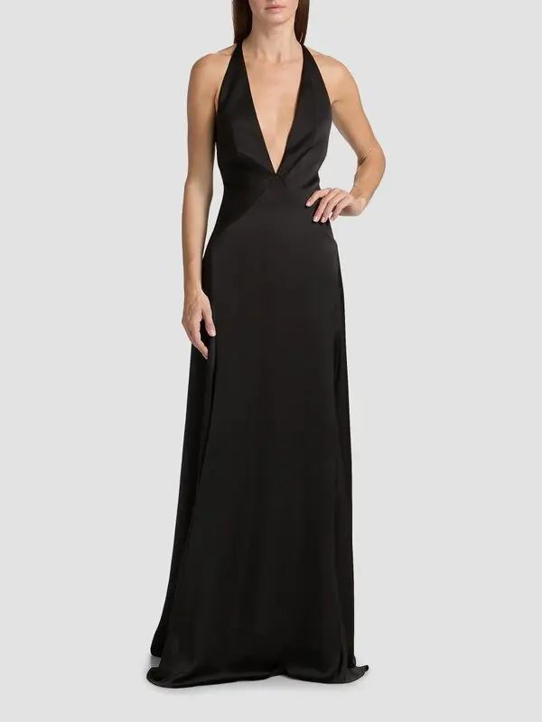Ramy Brook Belle Plunging V-neck Satin Gown