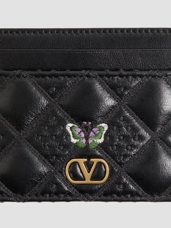 Valentino Garavani Flutterby Cardholder In Shiny Nappa Leather