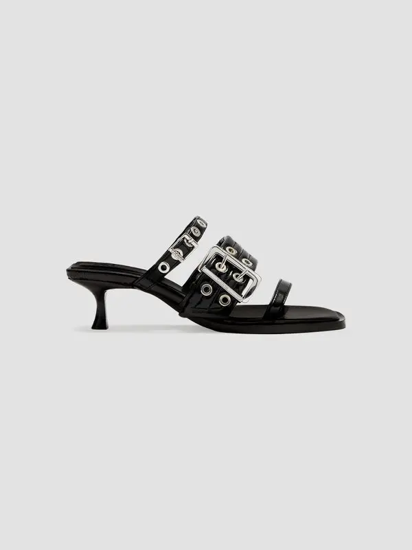 GANNI 50mm Buckle-strap Faux-leather Mules - Black