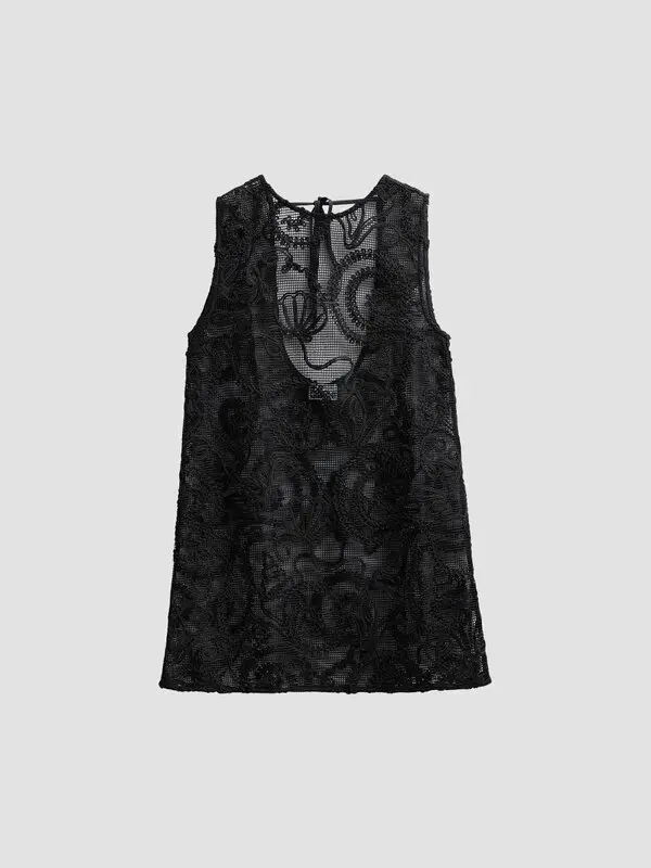 GANNI Embroidered Net Mini Dress