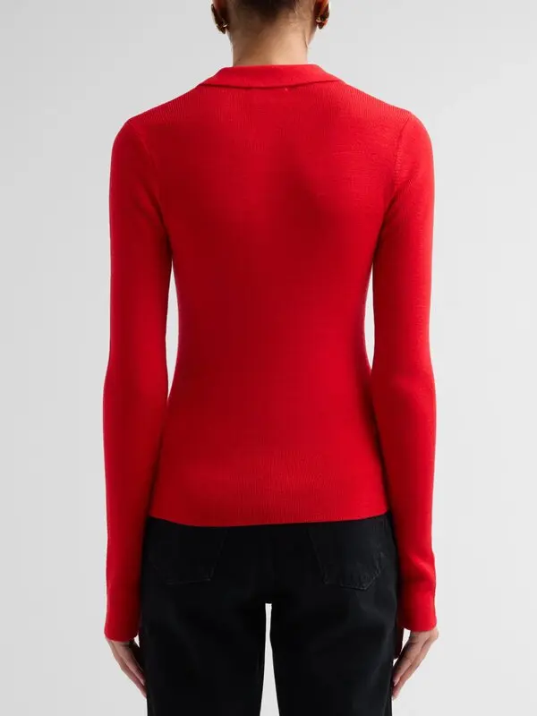GANNI Mini Merino Rib-knit Long-sleeve Polo Top