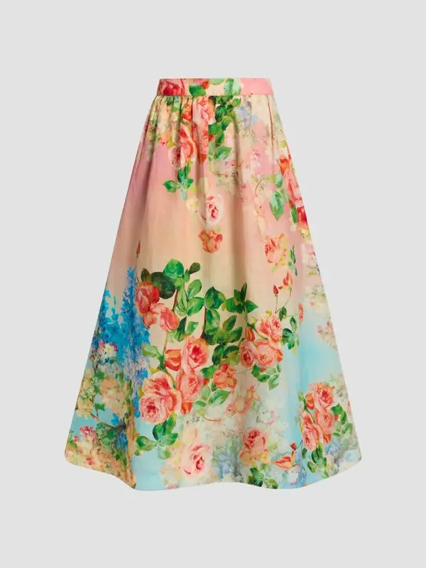 Hemant & Nandita Floral Ombré Cotton-linen Midi-skirt - Multi