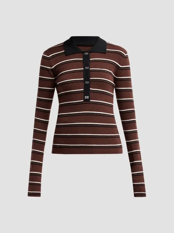 GANNI Striped Merino Wool Polo Top