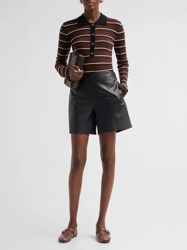 GANNI Striped Merino Wool Polo Top