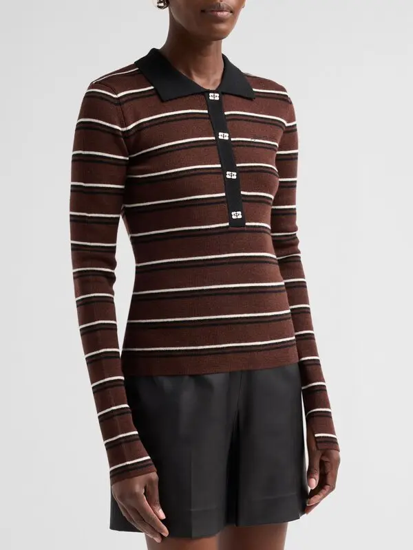 GANNI Striped Merino Wool Polo Top