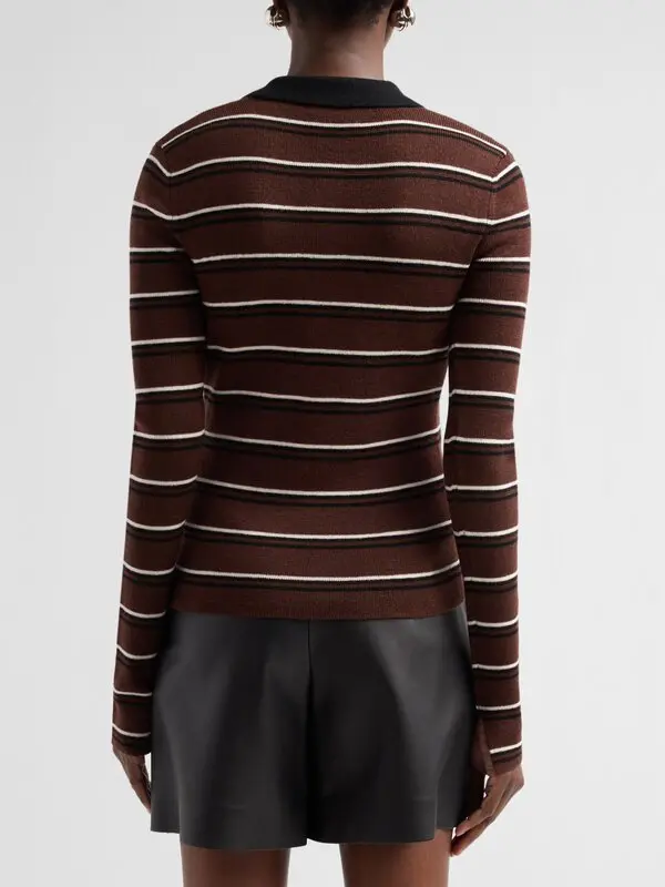 GANNI Striped Merino Wool Polo Top