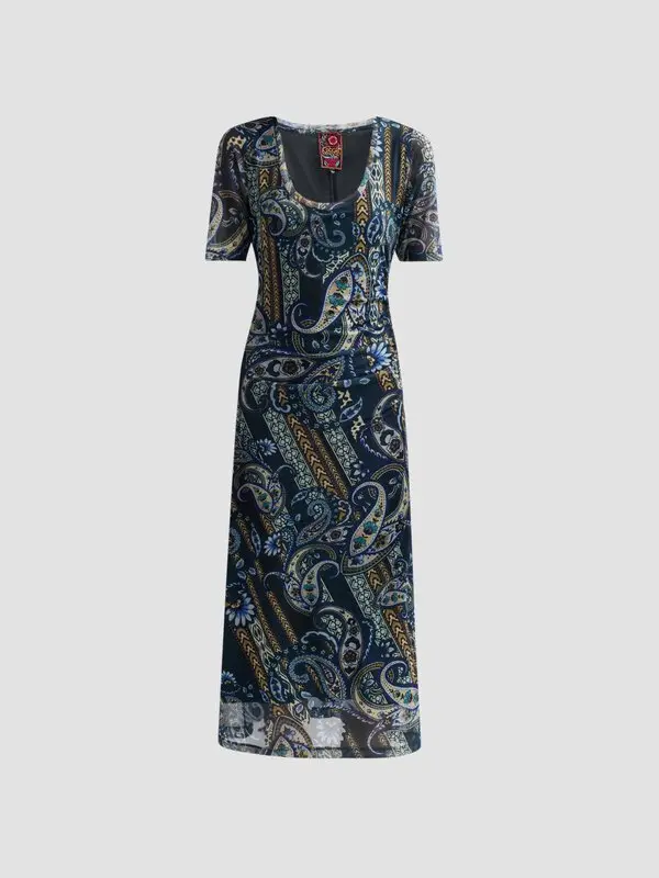 Johnny Was Ruched Mesh Midi Dress