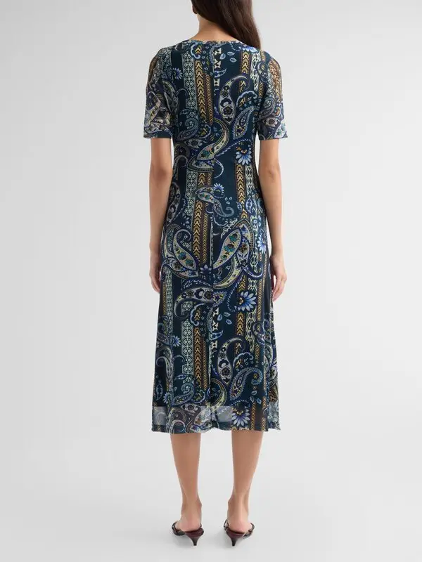 Johnny Was Ruched Mesh Midi Dress