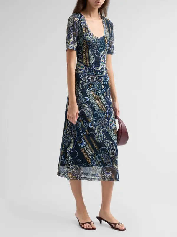 Johnny Was Ruched Mesh Midi Dress