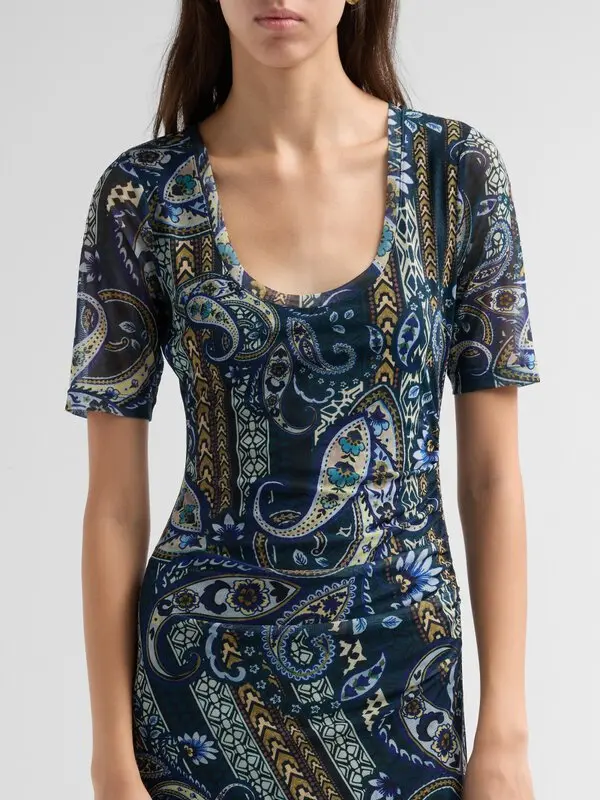 Johnny Was Ruched Mesh Midi Dress