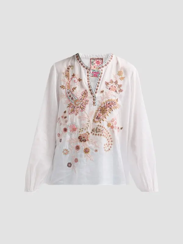 Johnny Was Lyora Embroidered Relaxed Swing Blouse