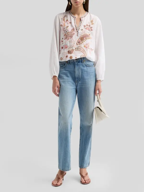 Johnny Was Lyora Embroidered Relaxed Swing Blouse