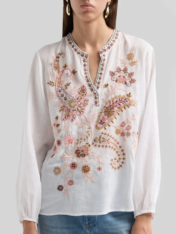 Johnny Was Lyora Embroidered Relaxed Swing Blouse