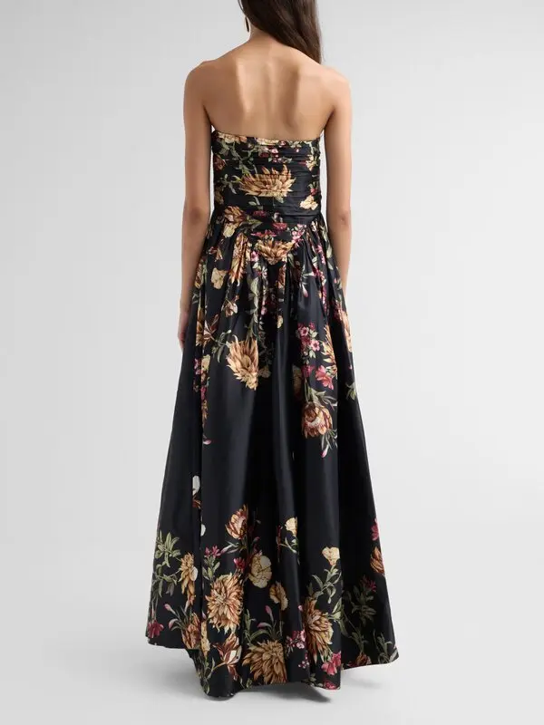 Hemant & Nandita Floral Ruched Strapless Maxi Dress