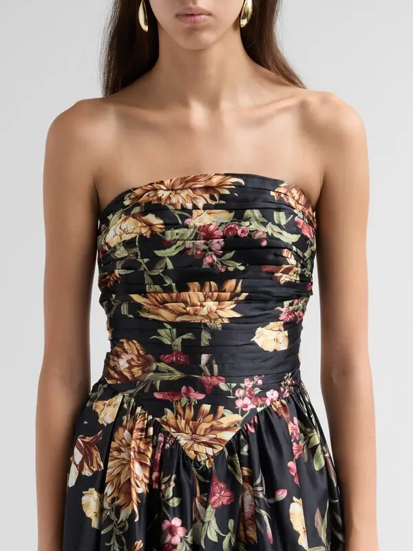 Hemant & Nandita Floral Ruched Strapless Maxi Dress