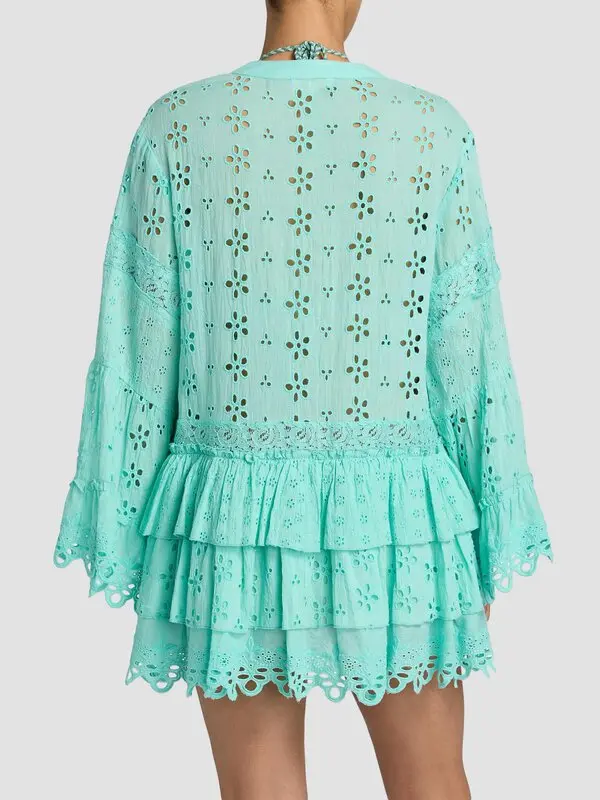 Ramy Brook Roxanne Eyelet Cotton Minidress - Seaglass