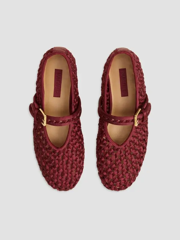 NAGHEDI Sydney Satin Mary Jane Flats - Garnet