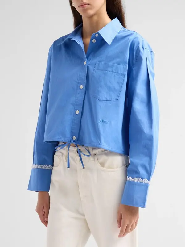 GANNI Stretch Cotton Cropped Bowling Shirt - Marina