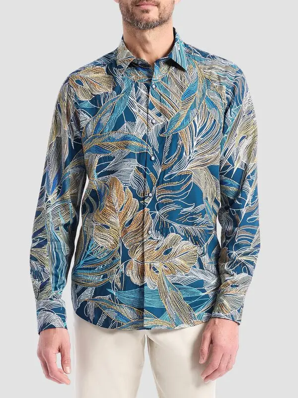 Robert Graham Chorro Embroidered Leaf Print Shirt