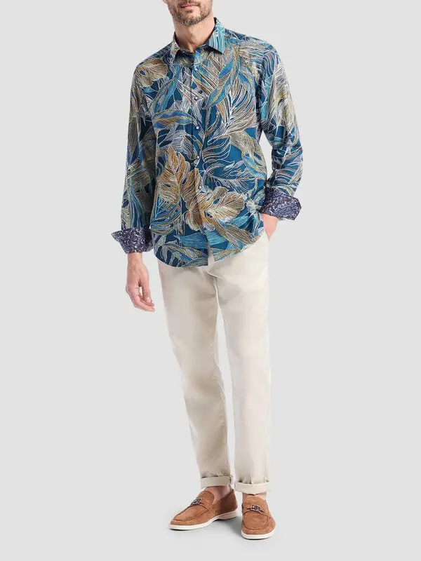 Robert Graham Chorro Embroidered Leaf Print Shirt