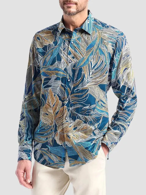 Robert Graham Chorro Embroidered Leaf Print Shirt