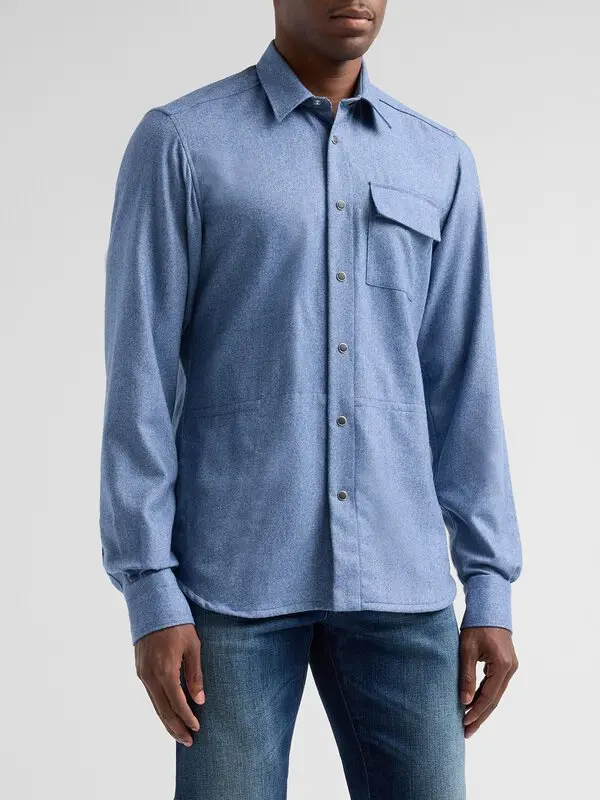 Kiton Buba Virgin Wool & Cashmere Snap-front Shirt