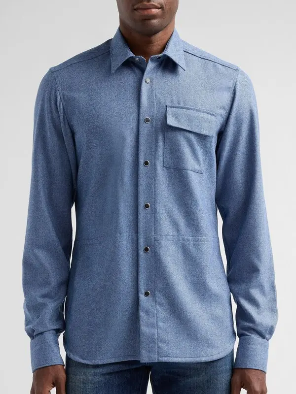 Kiton Buba Virgin Wool & Cashmere Snap-front Shirt
