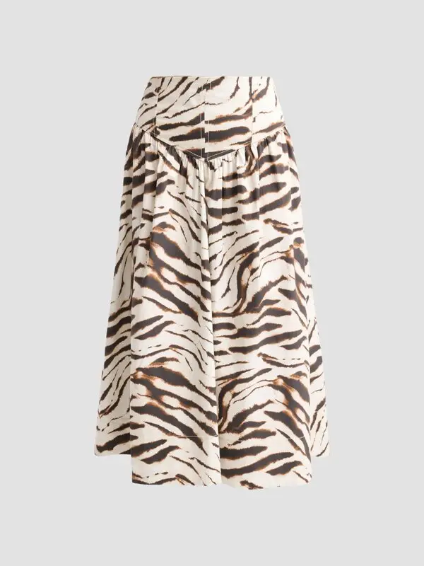GANNI Zebra Print Stretch-cotton Midi Skirt