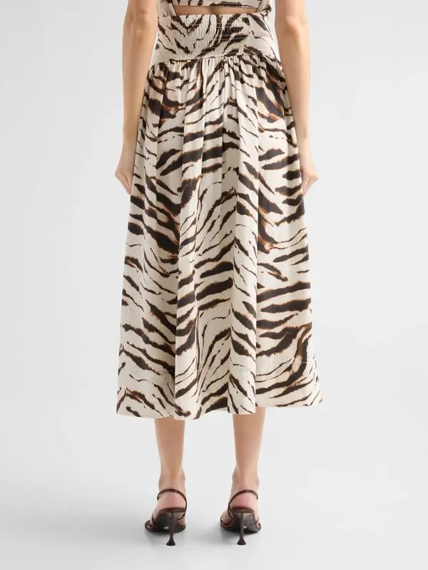 GANNI Zebra Print Stretch-cotton Midi Skirt