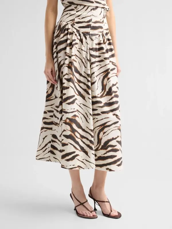 GANNI Zebra Print Stretch-cotton Midi Skirt