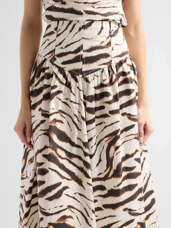 GANNI Zebra Print Stretch-cotton Midi Skirt