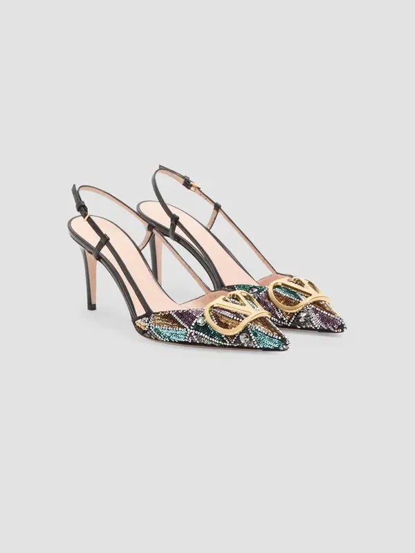 Valentino Garavani Vlogo Signature Slingback Pumps With Embroidery 80mm