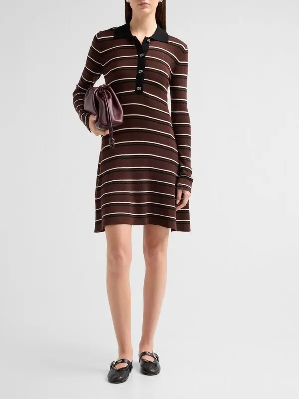 GANNI Striped Wool Polo Mini Dress