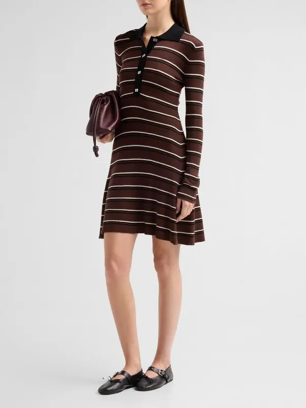 GANNI Striped Wool Polo Mini Dress
