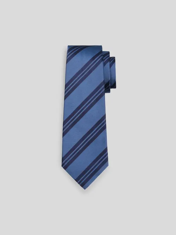 Kiton Diagonal Stripe Silk Tie - Blue