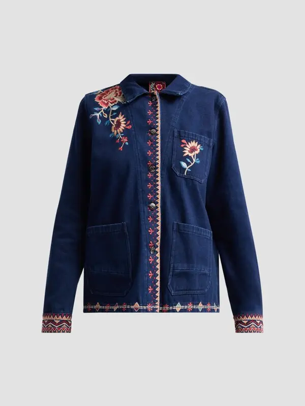 Johnny Was Nadia Floral-embroidered Worker Jacket