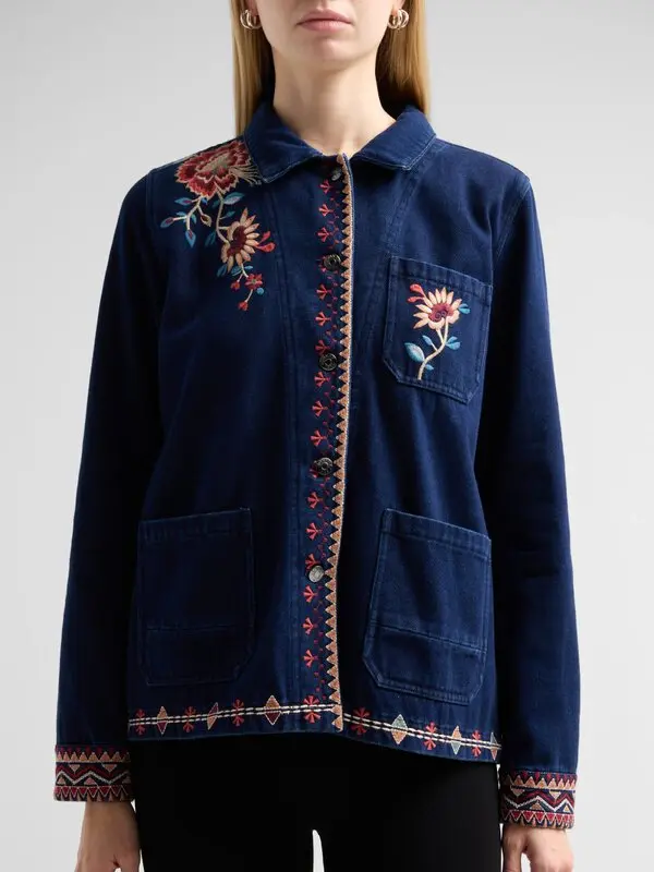 Johnny Was Nadia Floral-embroidered Worker Jacket