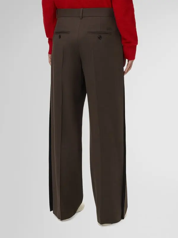 Loewe Pleated Striped Wool-blend Wide-leg Trousers - Brown